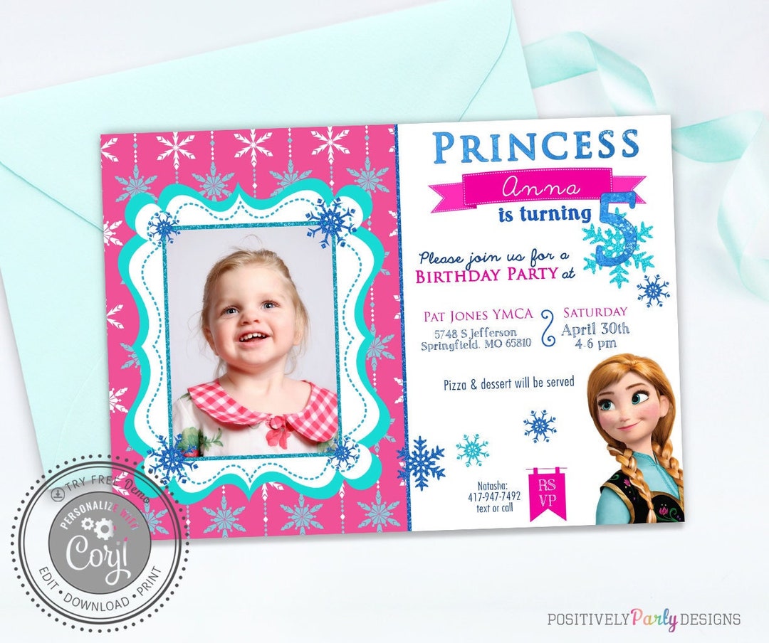 Frozen Picture Anna Birthday Invitation - Editable Invitations ...