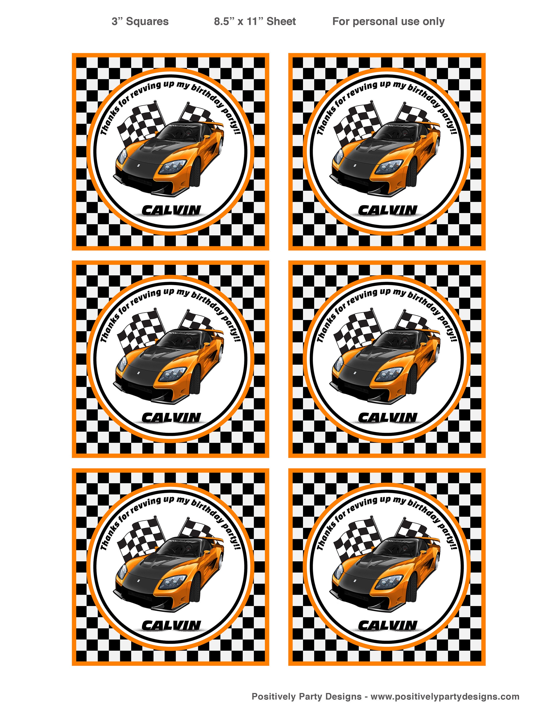 Editable Race Car Fast and Furious Birthday Thank You Tags Instant ...