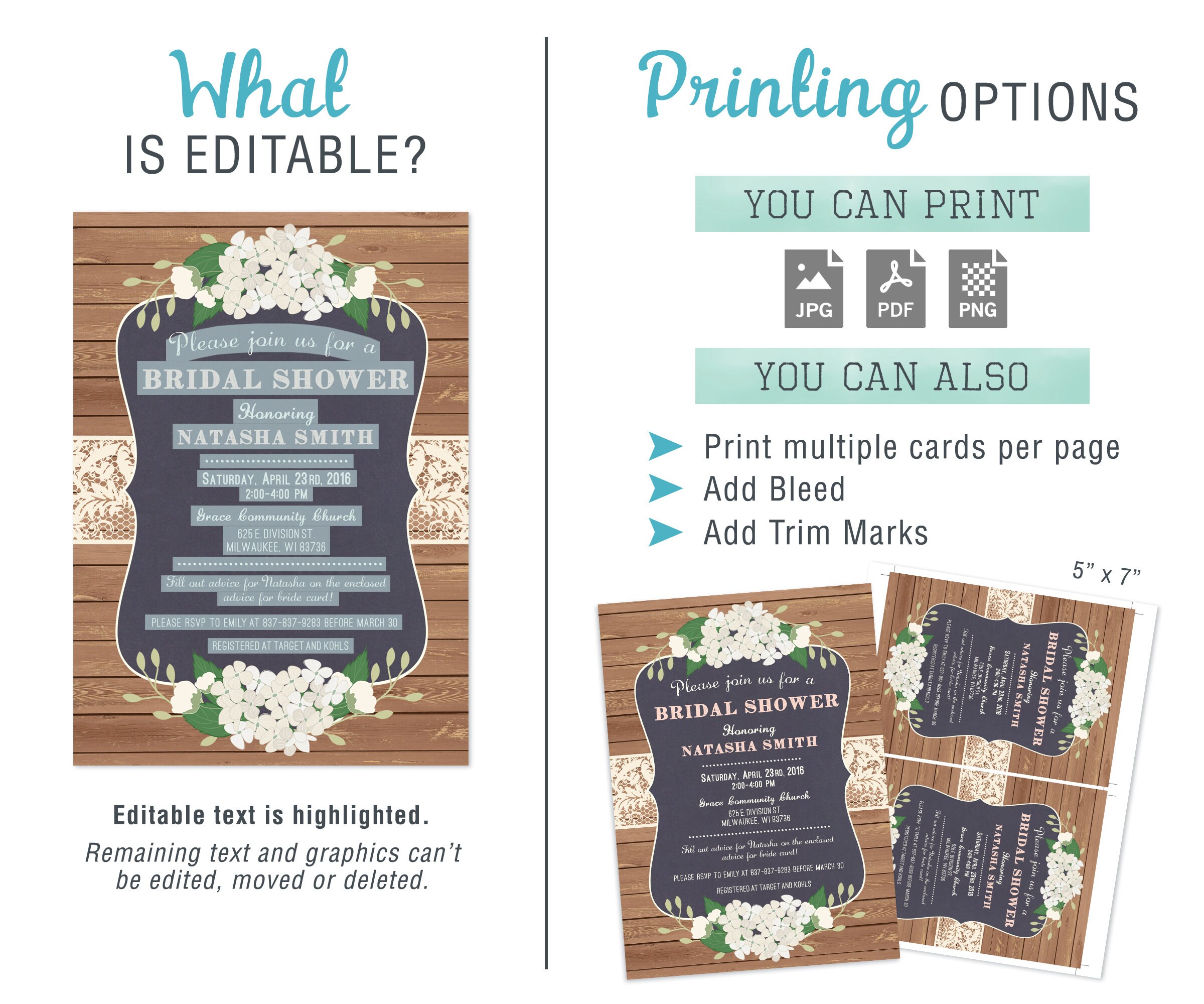 Editable Rustic Bridal Shower Invitation Advice Recipe Card Kitchen ...