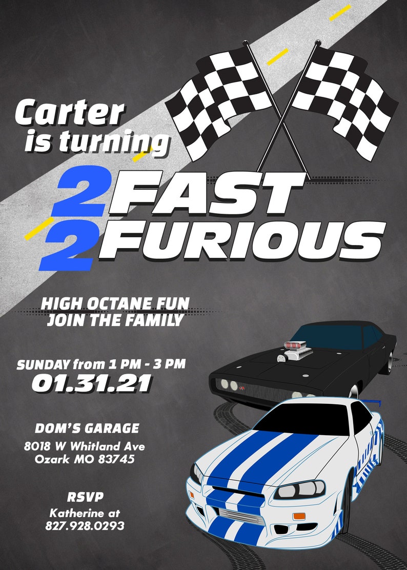 2 Fast 2 Furious Birthday Invitation - Race Car Party (digital Download ...