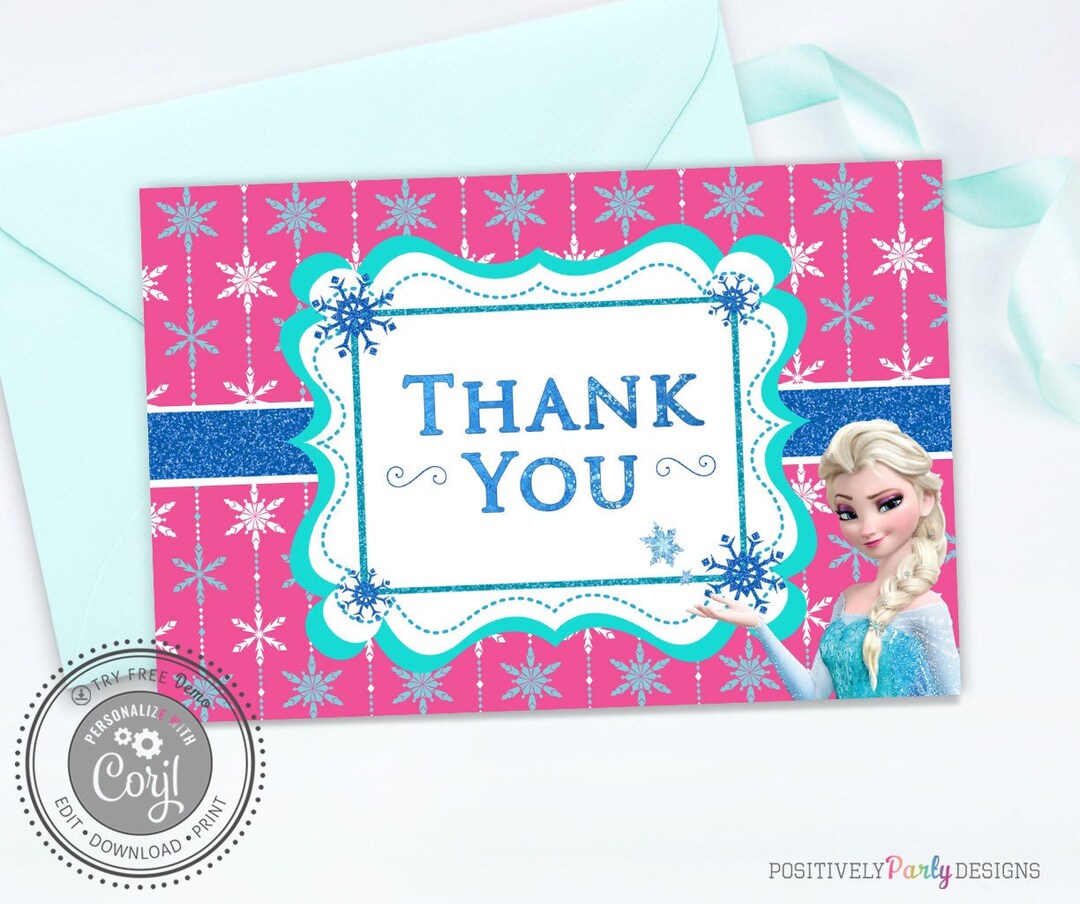 Frozen Elsa Thank You Card - Editable Corjl Template (instant Download ...