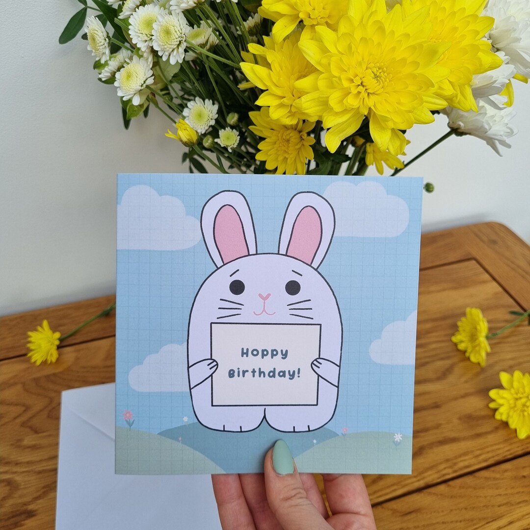 Happy Birthday Rabbit Card, Chonky Rabbit Greeting Card, Happy Birthday ...