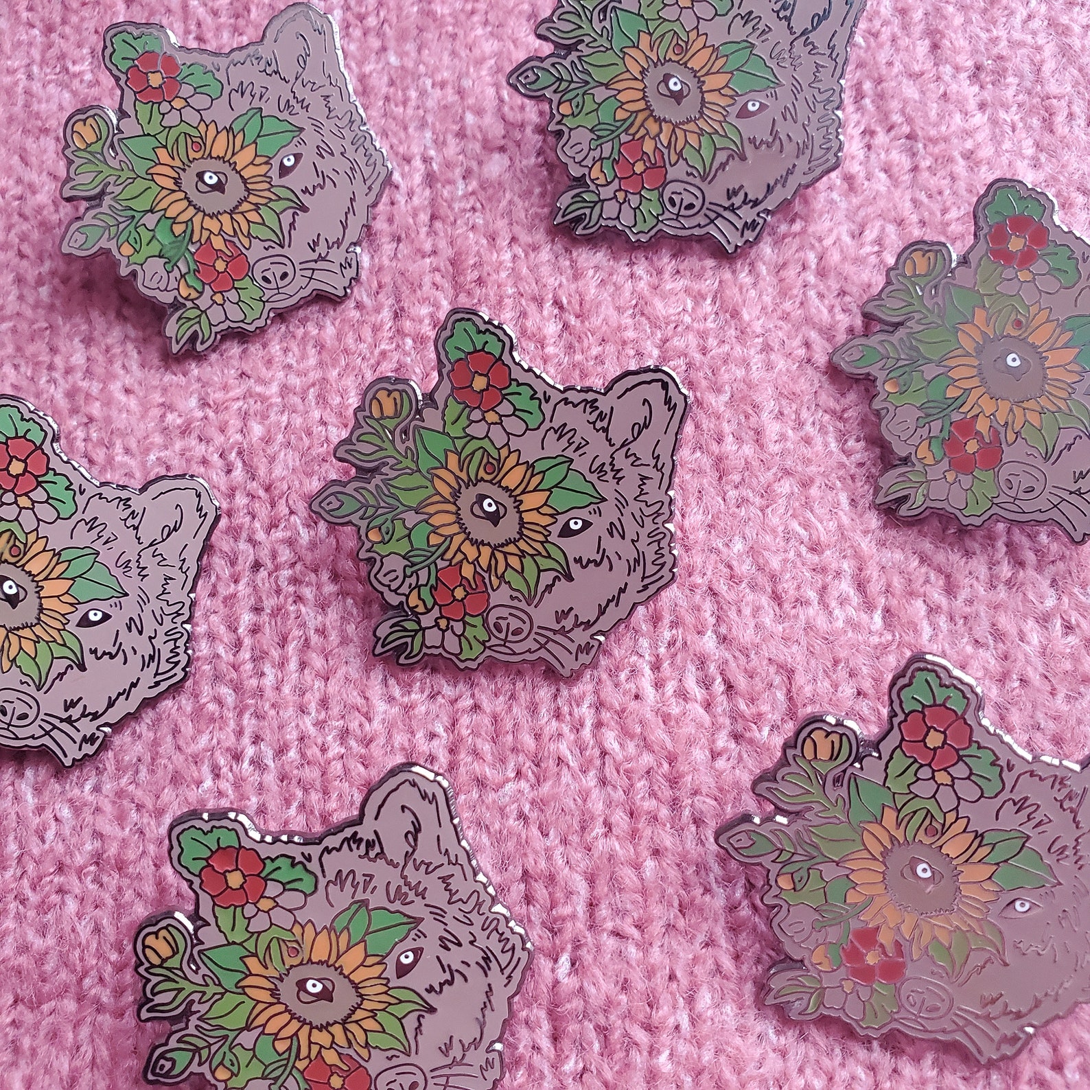 Floral Wolf Head Hard Enamel Pin Wolf Enamel Pin With Rubber | Etsy