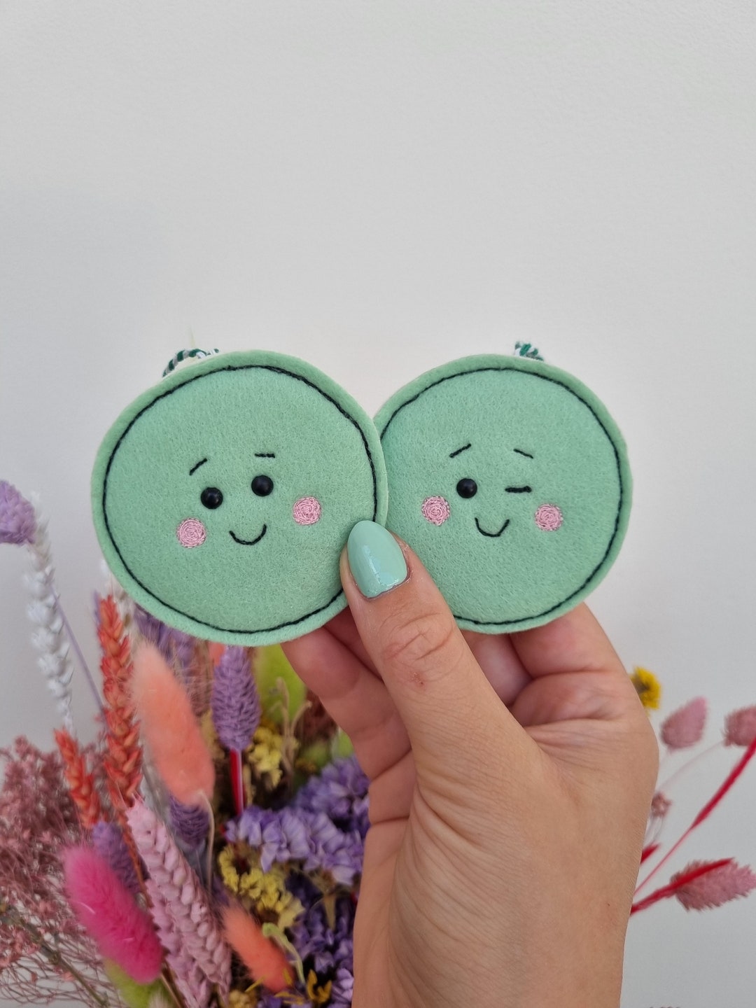 Personalised Pea Hanging Decoration- Free Motion Peas Embroidery Hanger ...