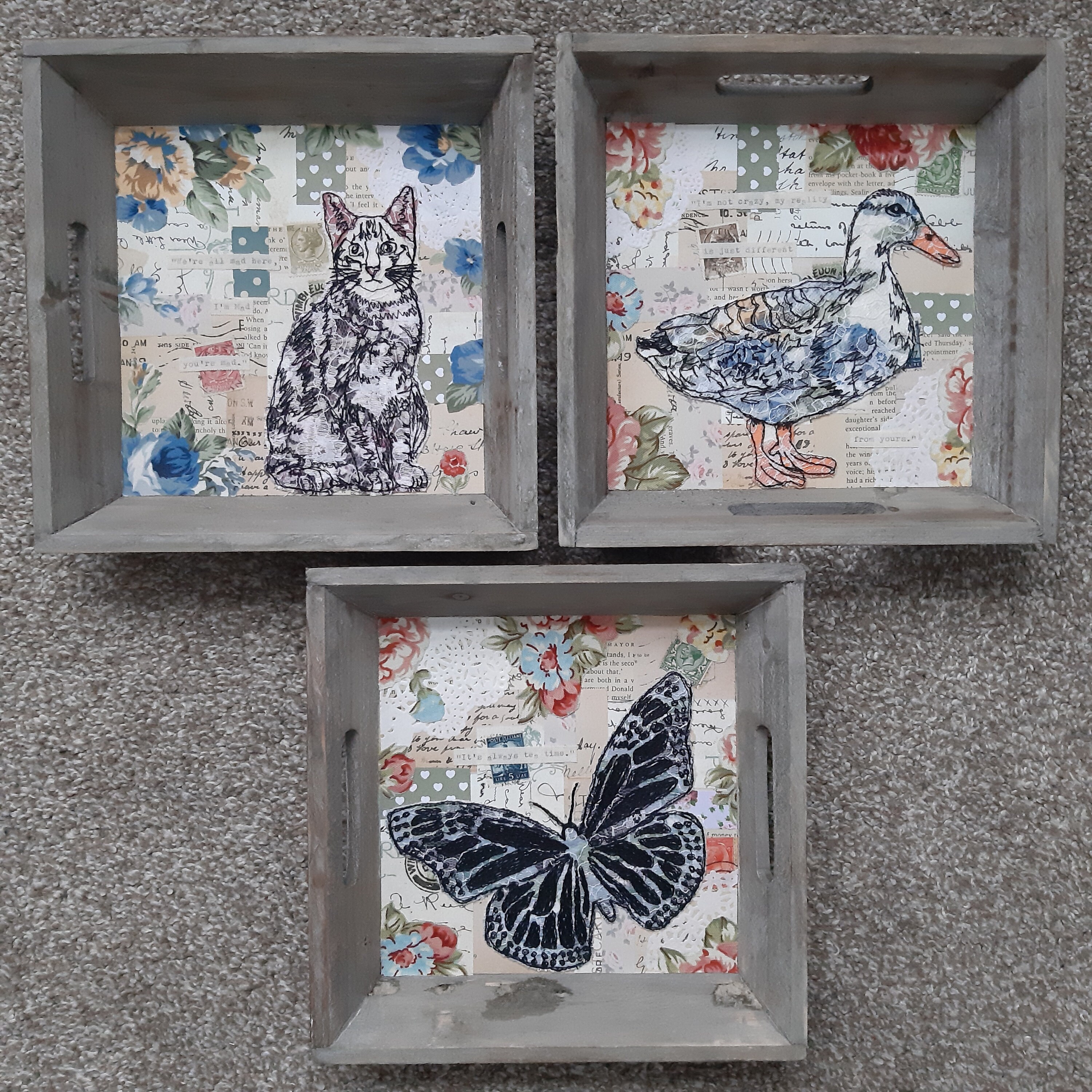 Animal Machine Stitched Collage Tray Animal Wall Art Mixed - Etsy