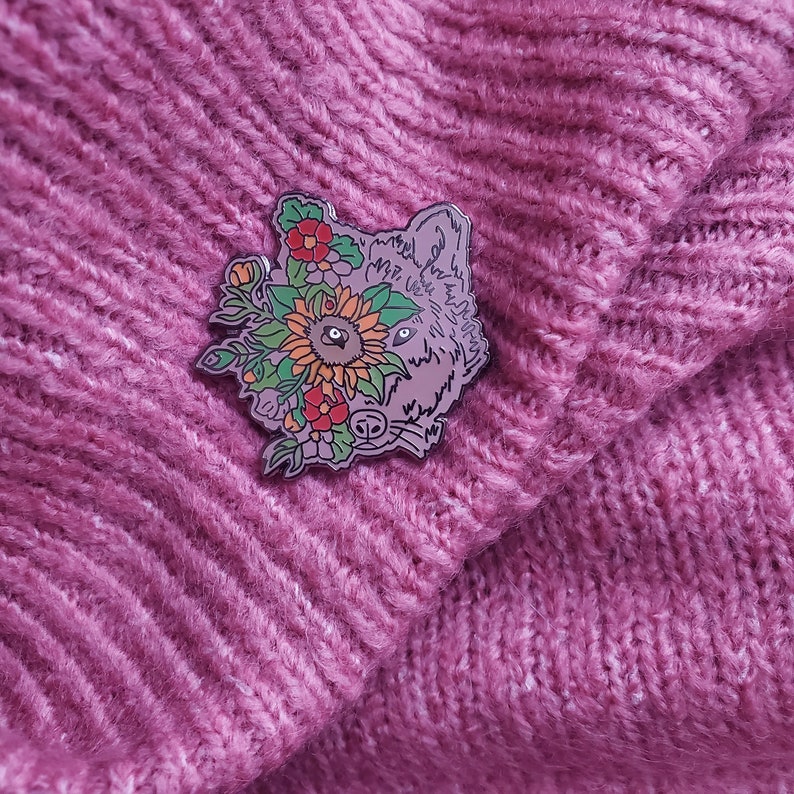 Floral Wolf Head Hard Enamel Pin Wolf Enamel Pin With Rubber - Etsy