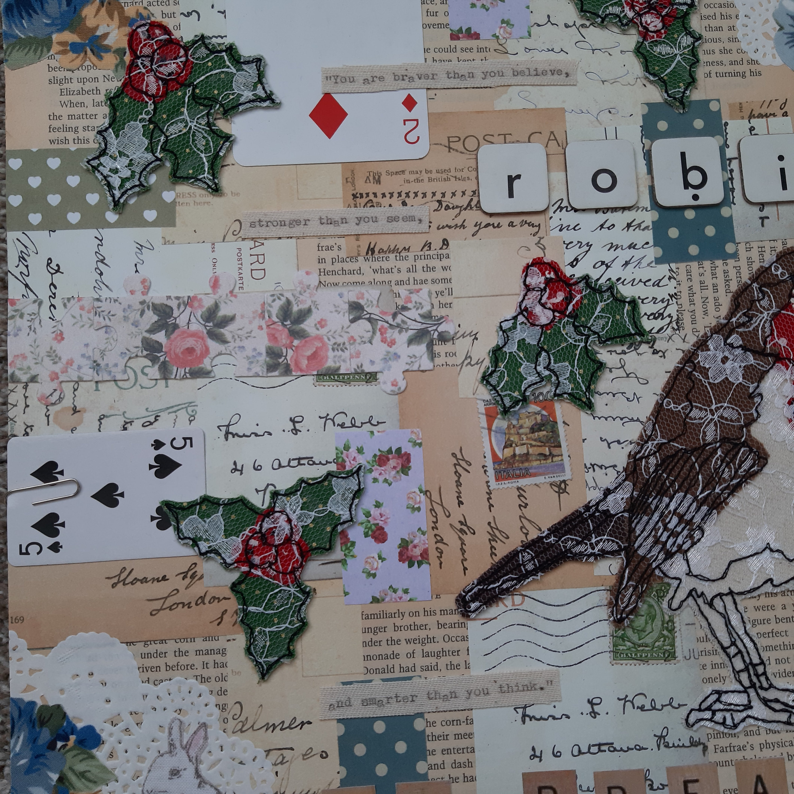 Robin Mixed Media Collage Robin Red Breast Free Motion - Etsy España