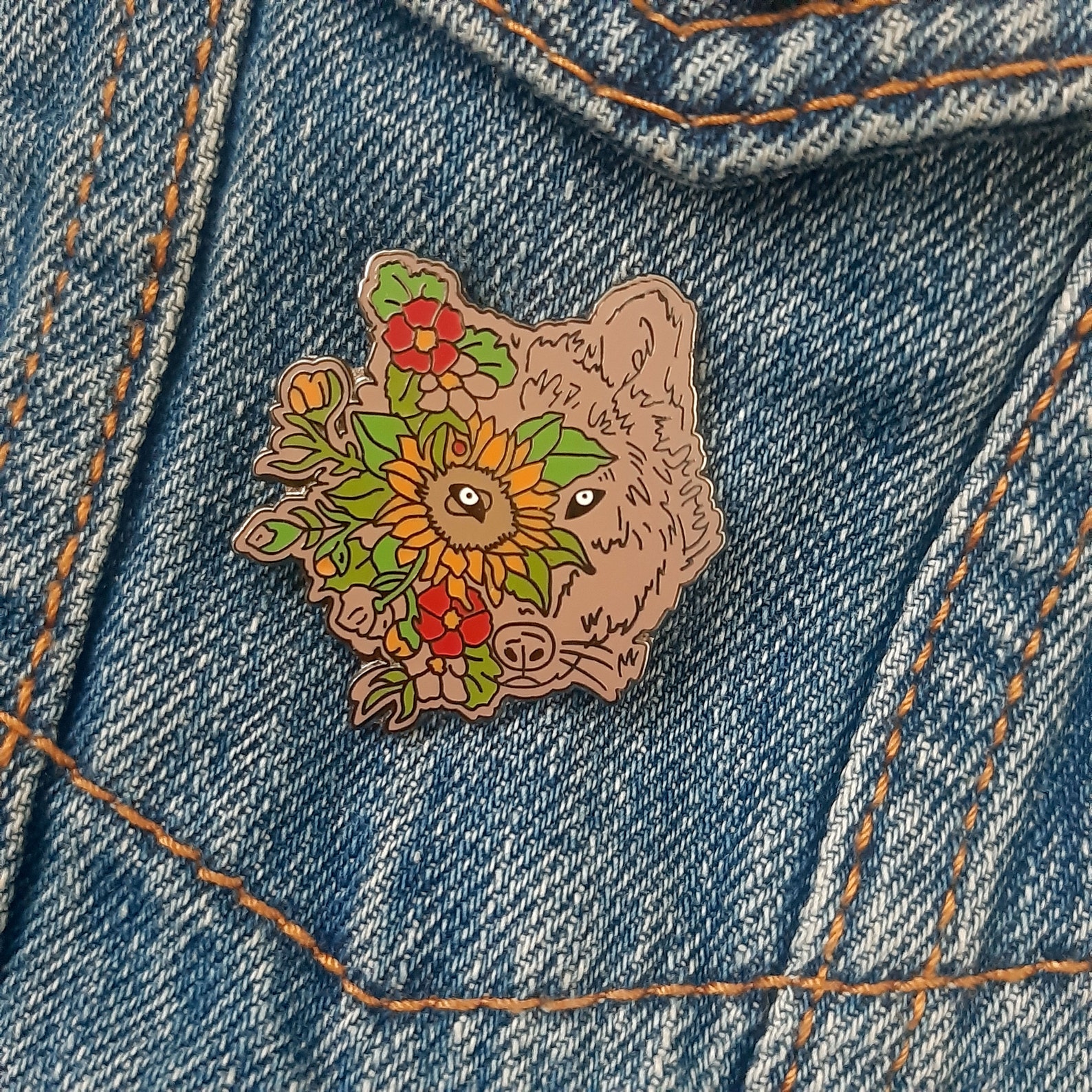 Floral Wolf Head Hard Enamel Pin Wolf Enamel Pin With Rubber | Etsy