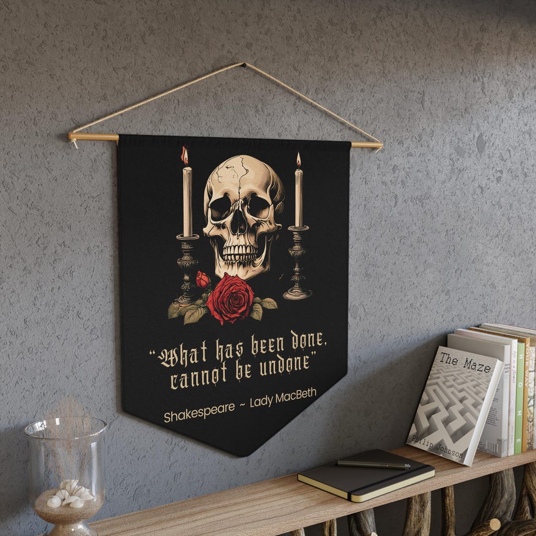 Pennant, Gothic Wall Decor, Skull & Candle Red Rose Shakespeare Quote ...