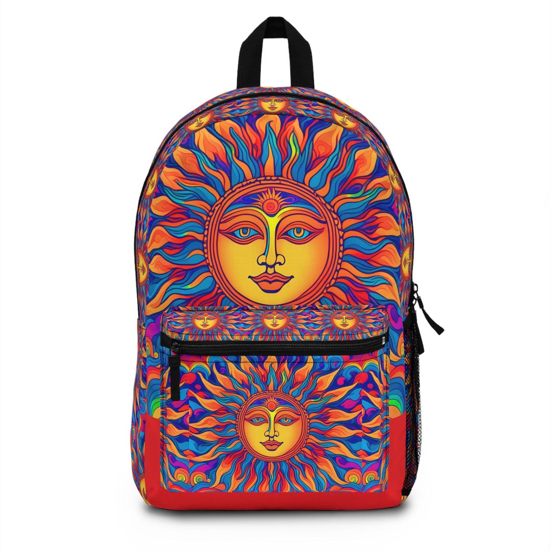 Backpack, Retro Sun Psychedelic Colors Mystical Sun Vintage Aesthetic ...