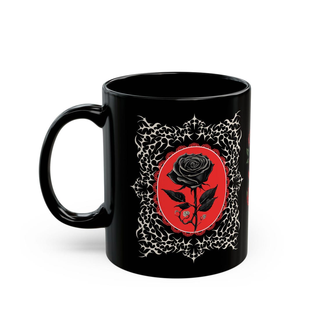 Gothic Mug, Romantic Rose Coffee Cup, Spikes Design, Black Tea Mug ...