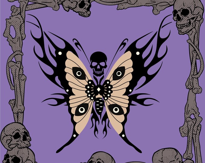 Canvas Print, Luna Moth Goth Print, Gothic Decor, Skelton Skulls and ...