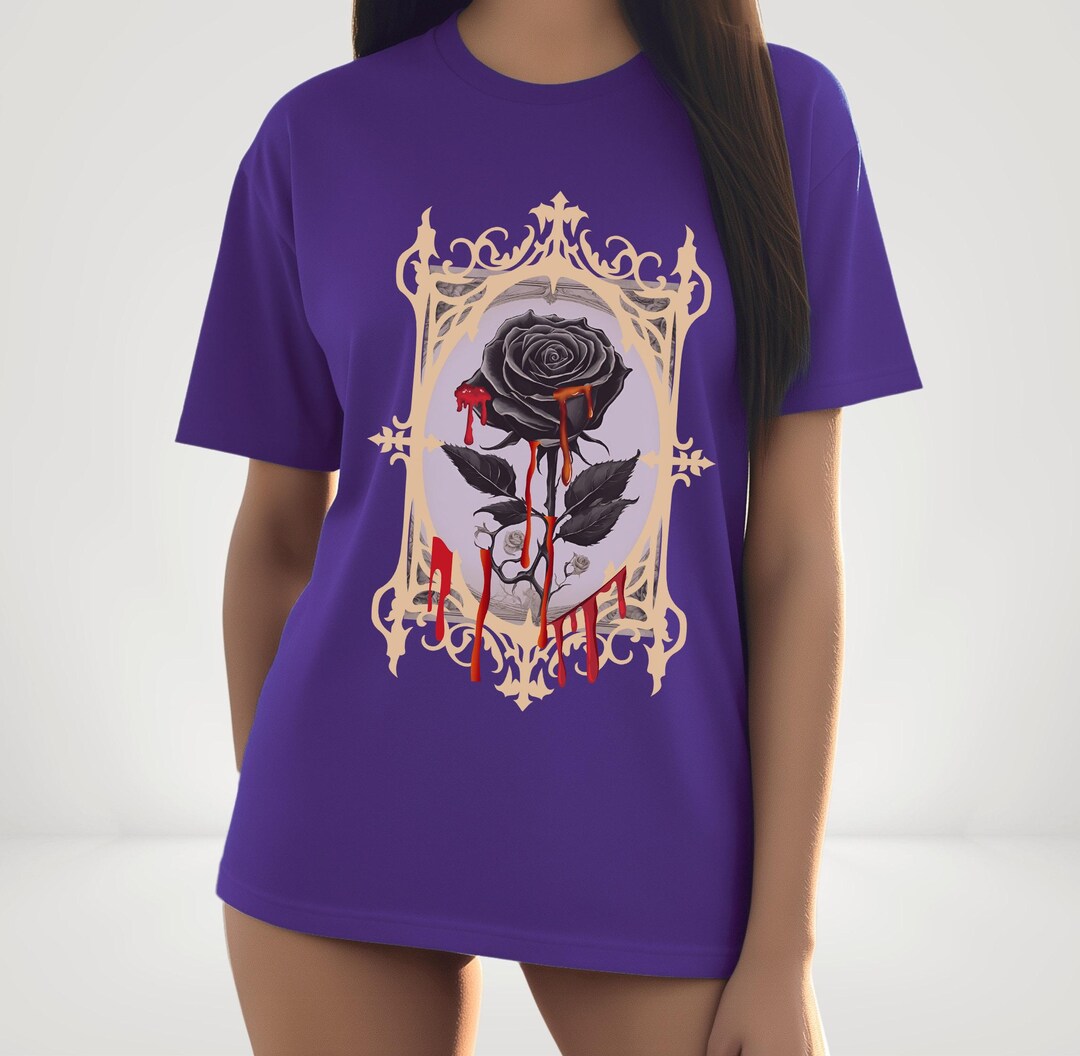 Gothic Bleeding Rose Tee, Black Rose Shirt, Romantic Gothic Valentine's ...