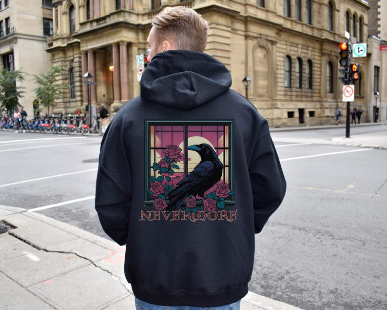 Poe Fan Raven Full Zip Hoodie Nevermore Gothic Lover Unisex Hooded ...