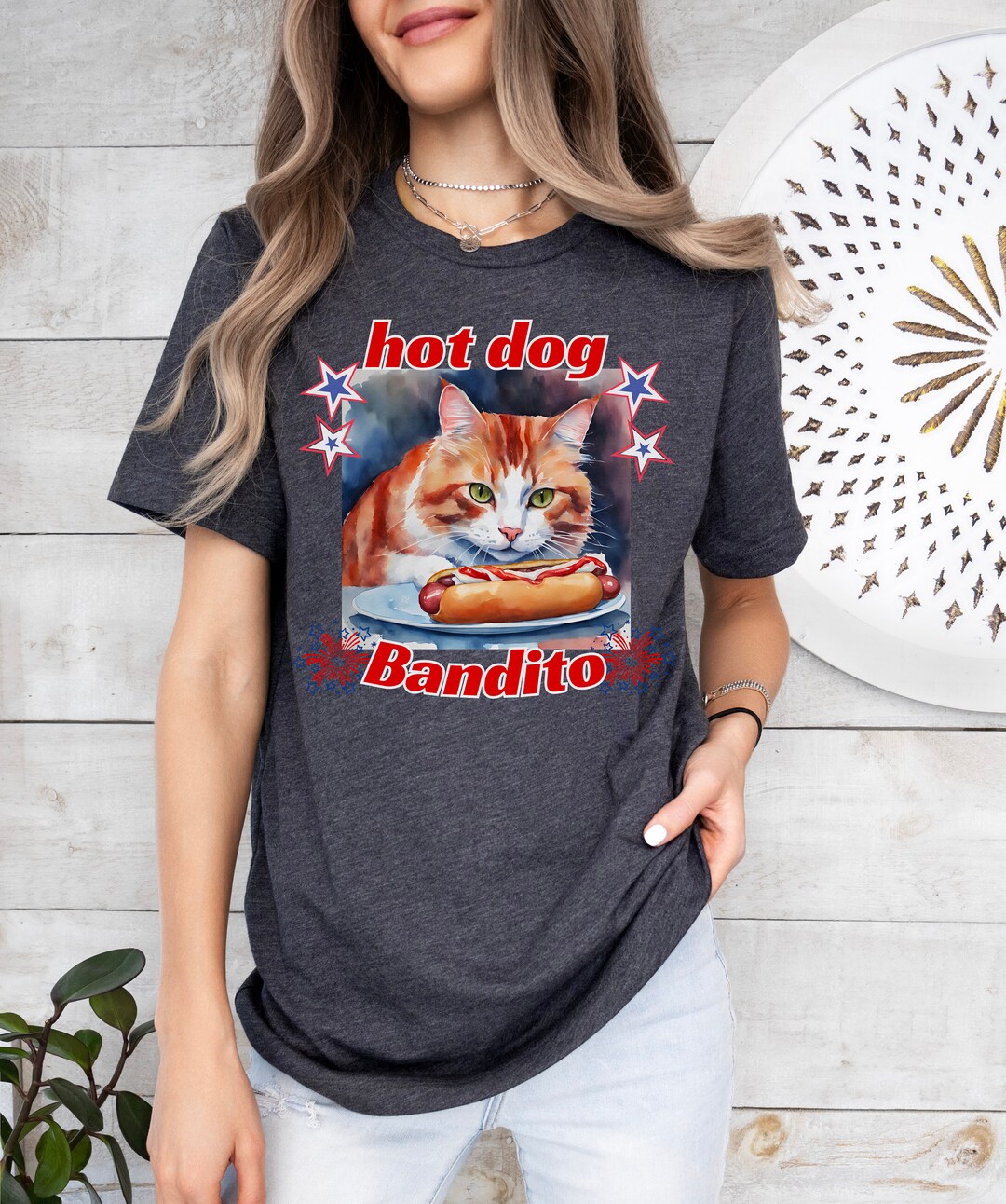 Funny Cat Bandit Tee, Hot Dog Bandit, Bandito, Cat Portrait, Original ...