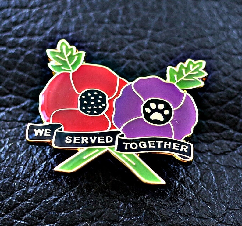Red & purple poppy lapel pin badge We served together | Etsy