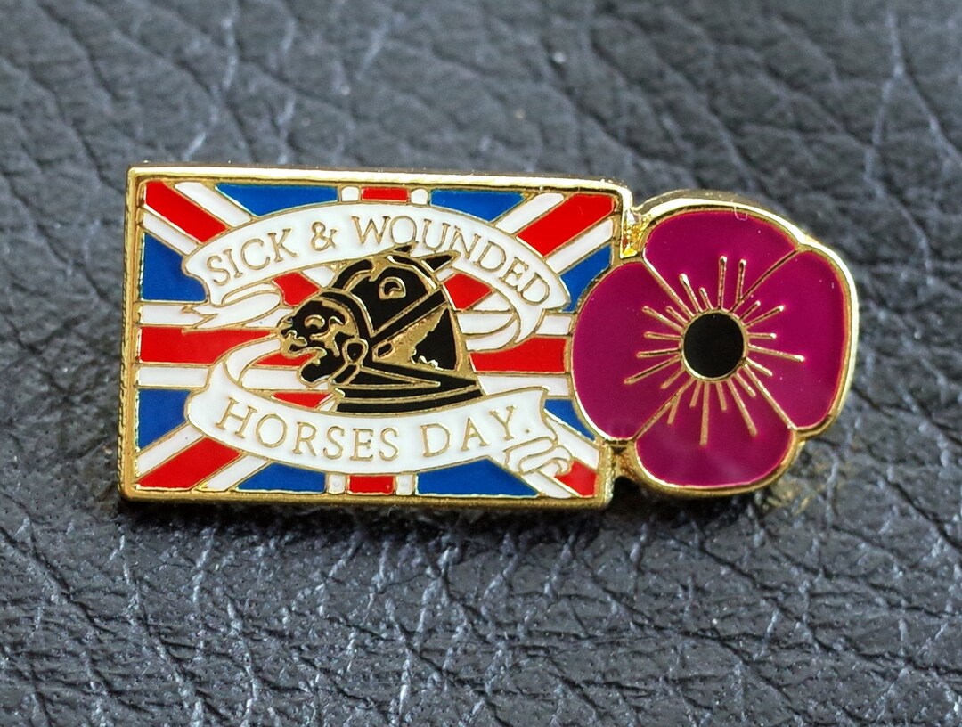 New Purple Poppy Pin Badge Union Jack Sick & Wounded Horses Day Lest We ...