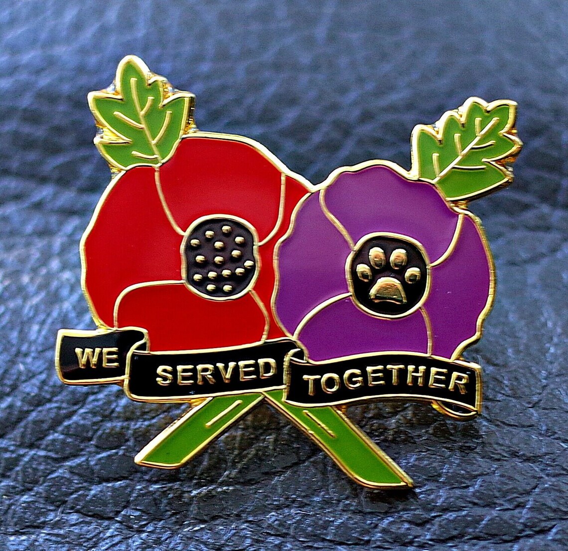 Red & purple poppy lapel pin badge We served together | Etsy