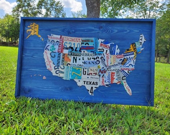 Large LED Lighted 3-D USA License Plate Map Art Metal Wall Art All 50 ...