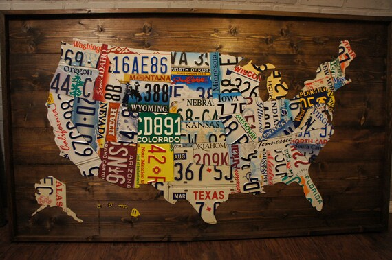 License Plate Map Authentic USA Plates New Large Size | Etsy