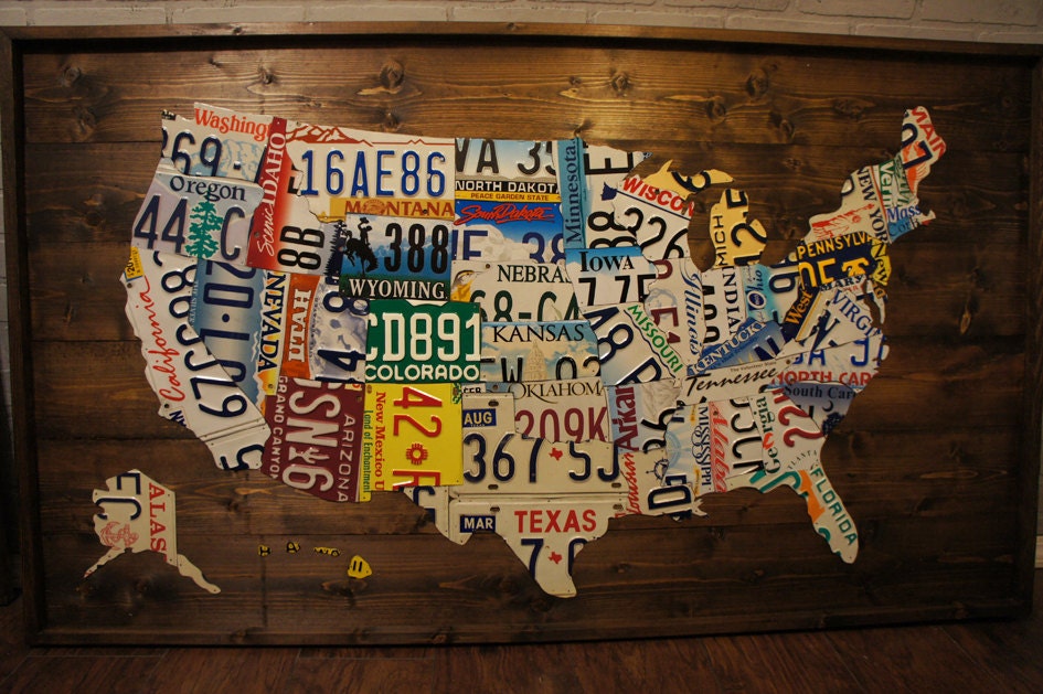 License Plate Map, Authentic USA Plates (new Large Size) - Etsy