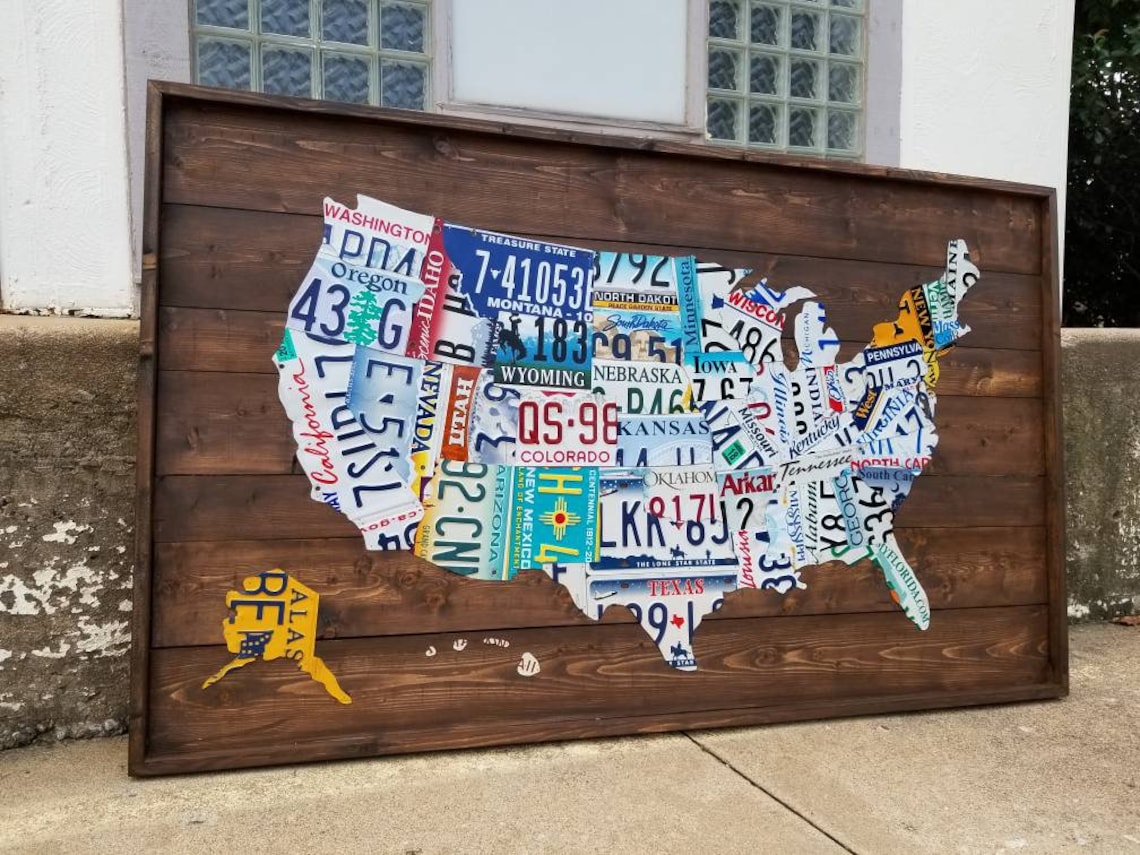 License Plate Map Authentic USA Plates new Large Size | Etsy