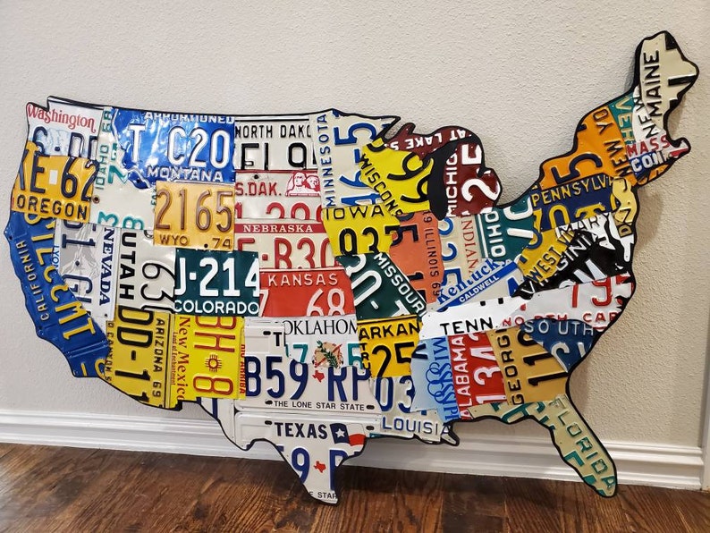 License Plate Map, Authentic USA Plates (new Large Size With Vintage ...