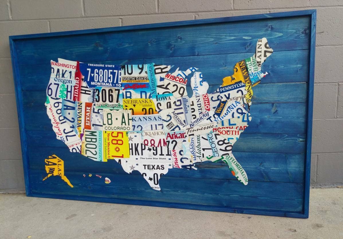 License Plate Map, Authentic USA Plates (new Large Size) - Etsy
