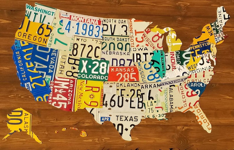 License Plate Map, Authentic USA Plates (large Size With Vintage Plates ...