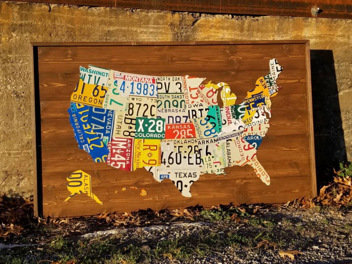 License Plate Map, Authentic USA Plates (large Size With Vintage Plates ...