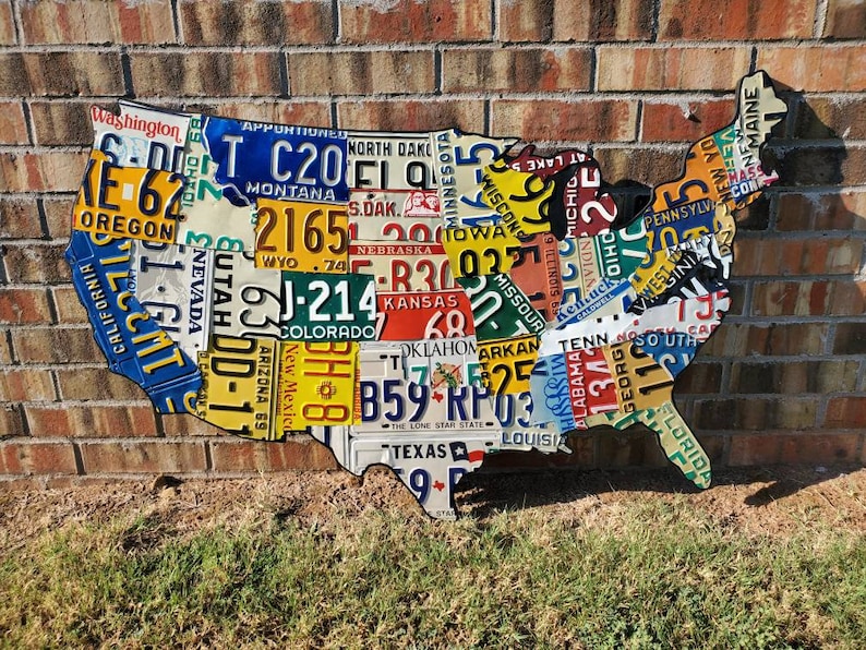 License Plate Map, Authentic USA Plates (new Large Size With Vintage ...