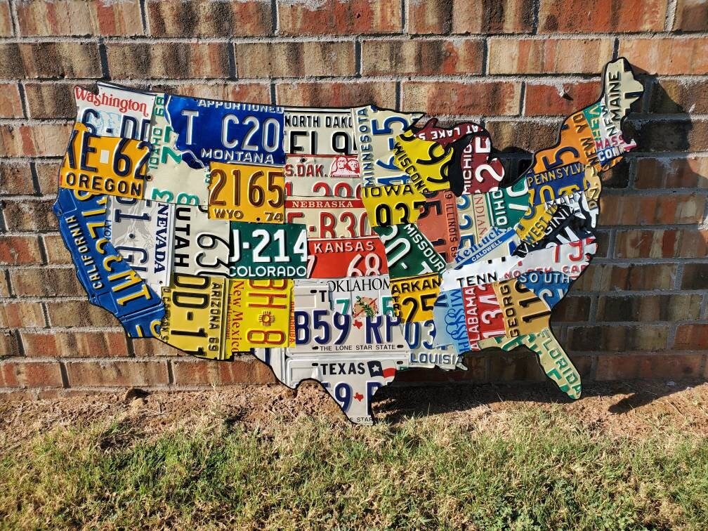 License Plate Map, Authentic USA Plates (new Large Size With Vintage ...