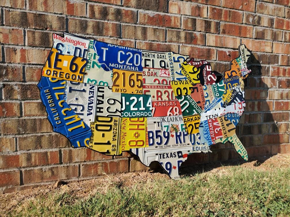 License Plate Map, Authentic USA Plates (new Large Size With Vintage ...