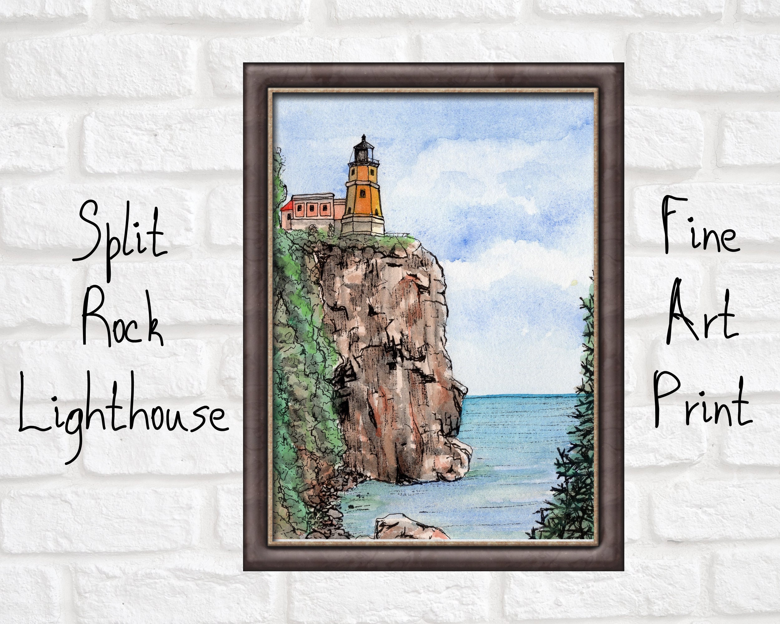 Split Rock Lighthouse Watercolor Print Ink and Pen Drawing - Etsy