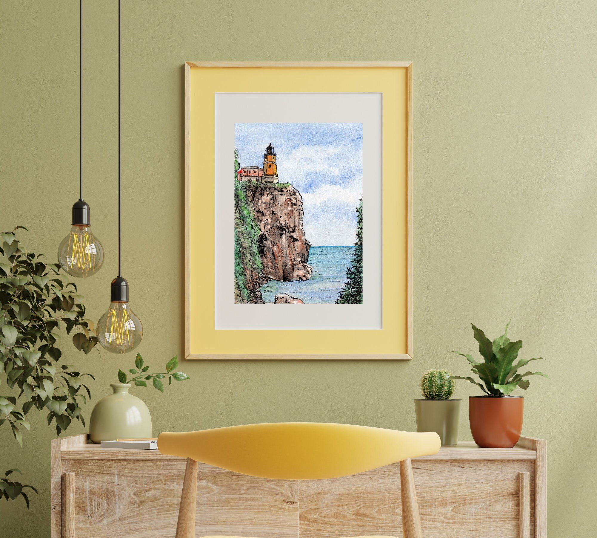Split Rock Lighthouse Watercolor Print - Ink and Pen Drawing - up North ...
