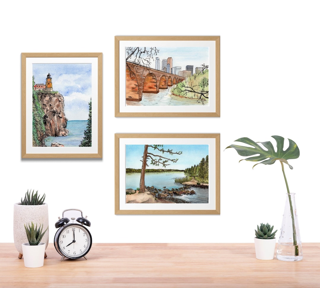 Minnesota Watercolor Print - up North MN Wall Art - Stone Arch Bridge ...