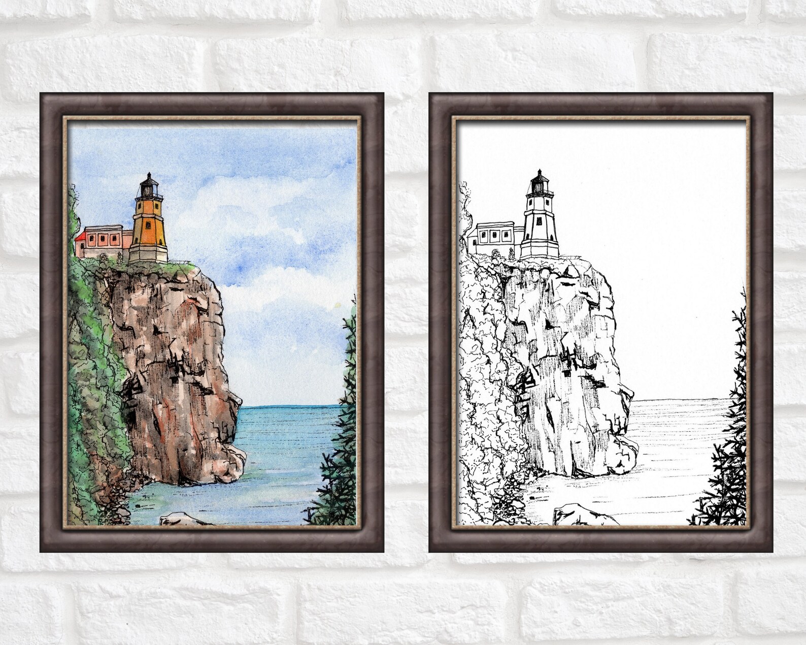 Split Rock Lighthouse Watercolor Print Ink and Pen Drawing - Etsy