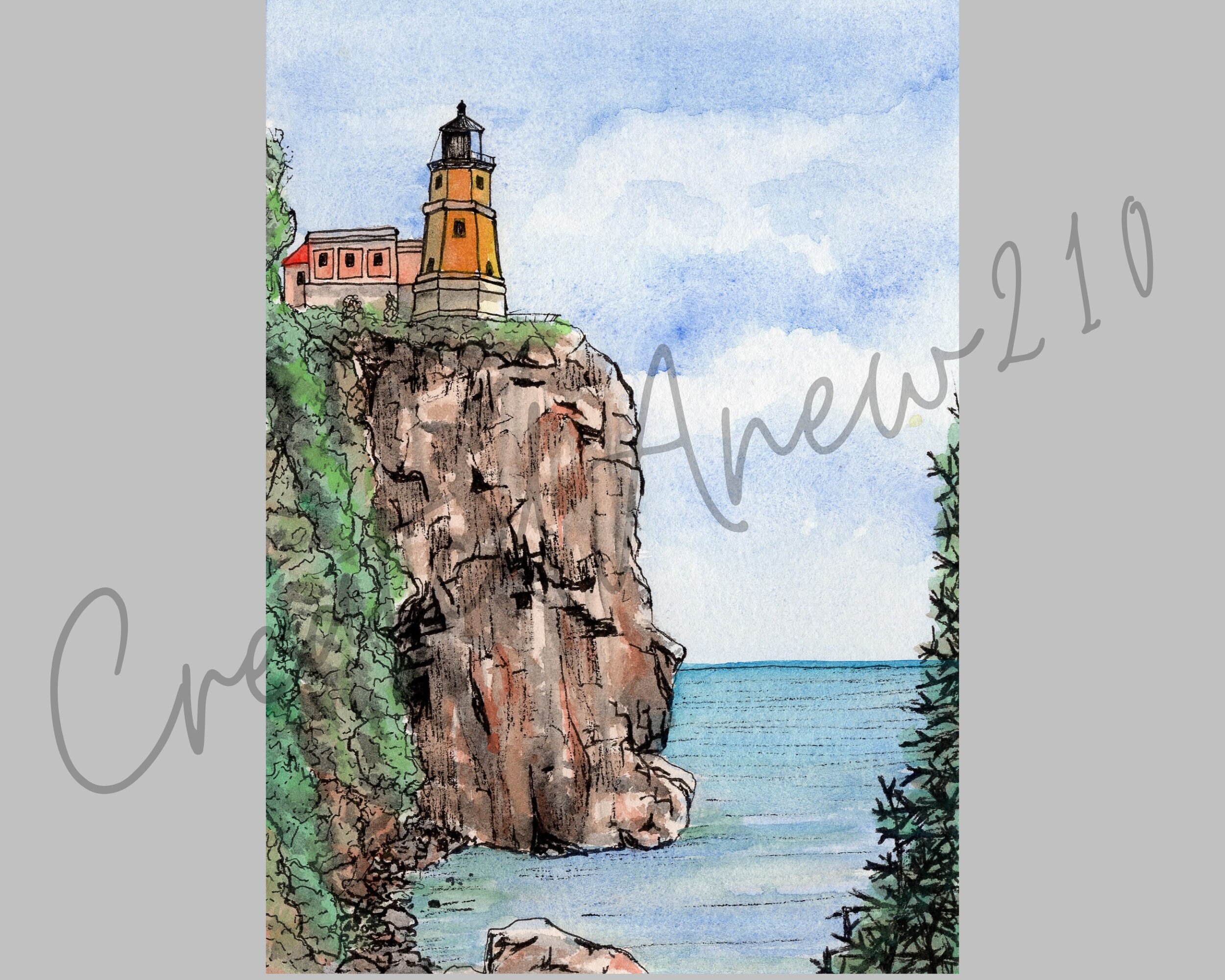 Split Rock Lighthouse Watercolor Print - Ink and Pen Drawing - up North ...