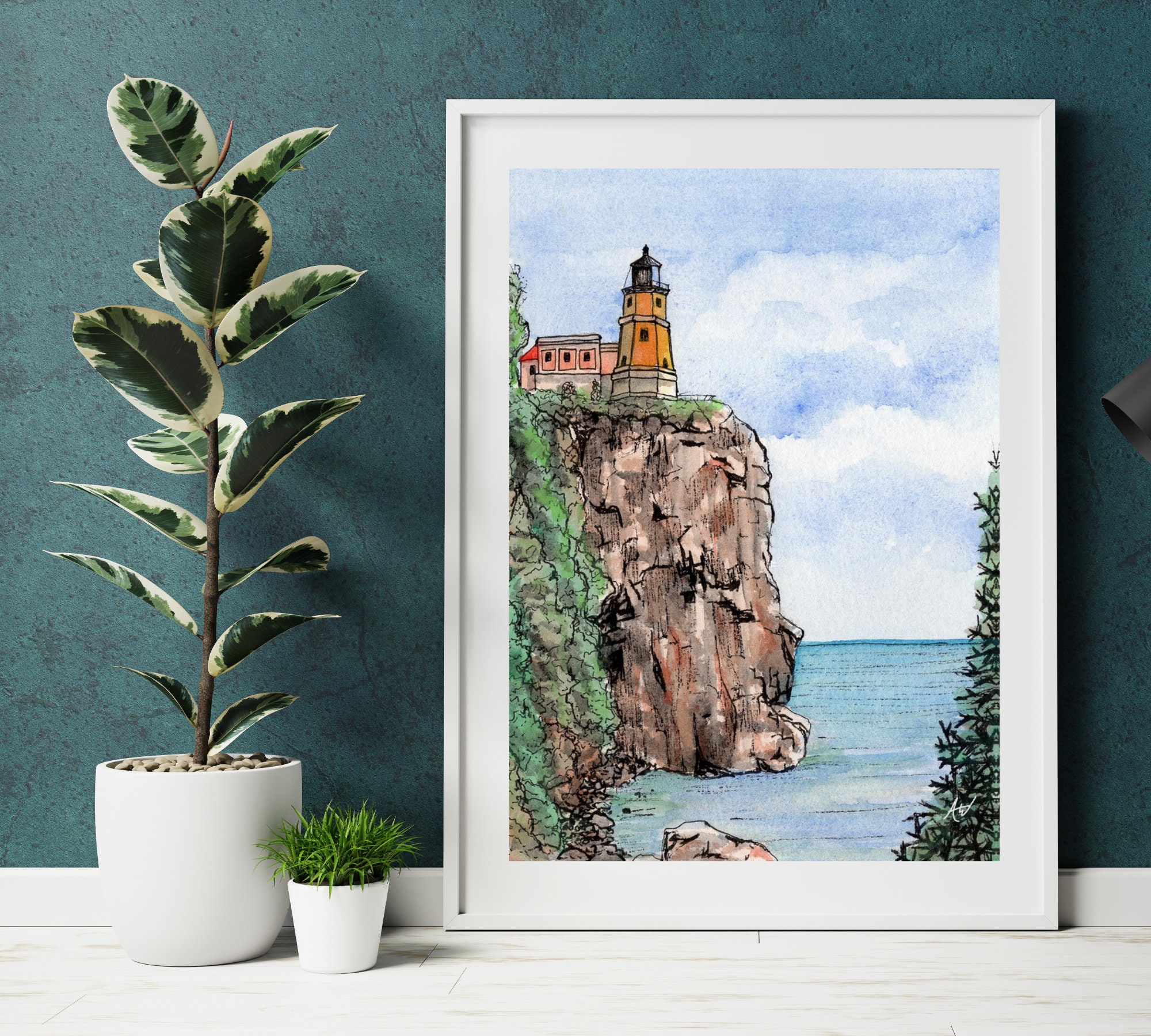 Split Rock Lighthouse Watercolor Print - Ink and Pen Drawing - up North ...