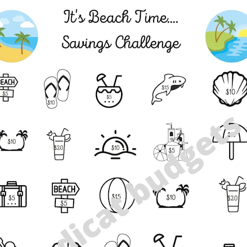 Sunny Beach Money Savings Challenge Savings Tracker Coloring - Etsy