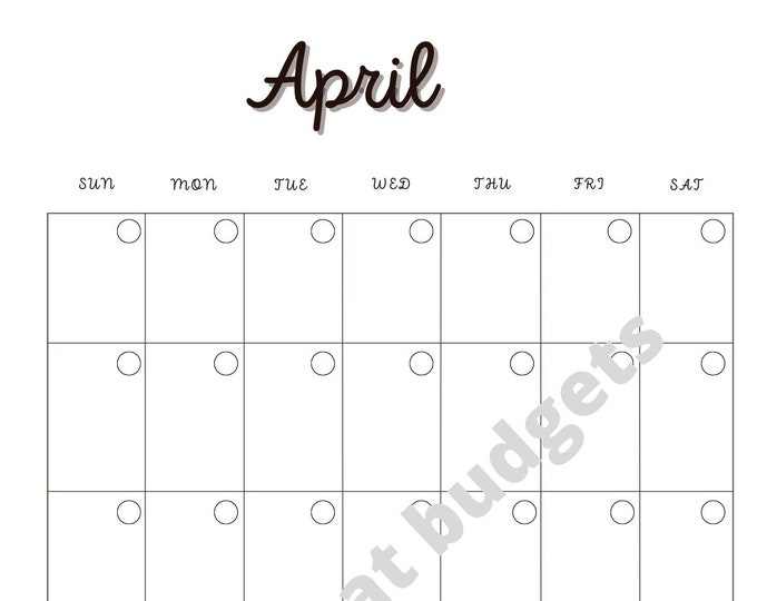 Printable April Monthly Calendar, DIGITAL DOWNLOAD, Undated April Bunny ...