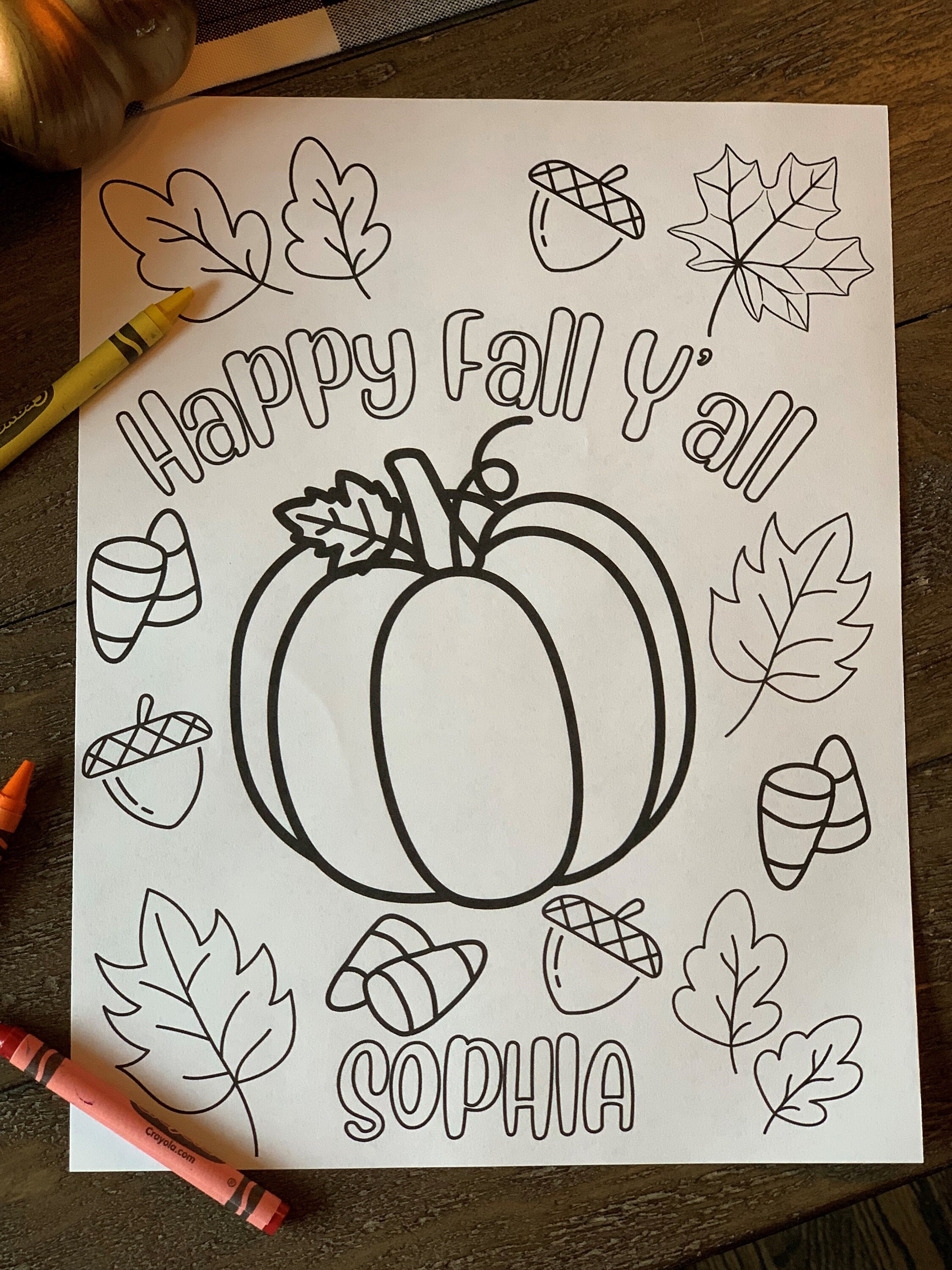 CUSTOMIZABLE Happy Fall Y'all Coloring Page Kid's - Etsy