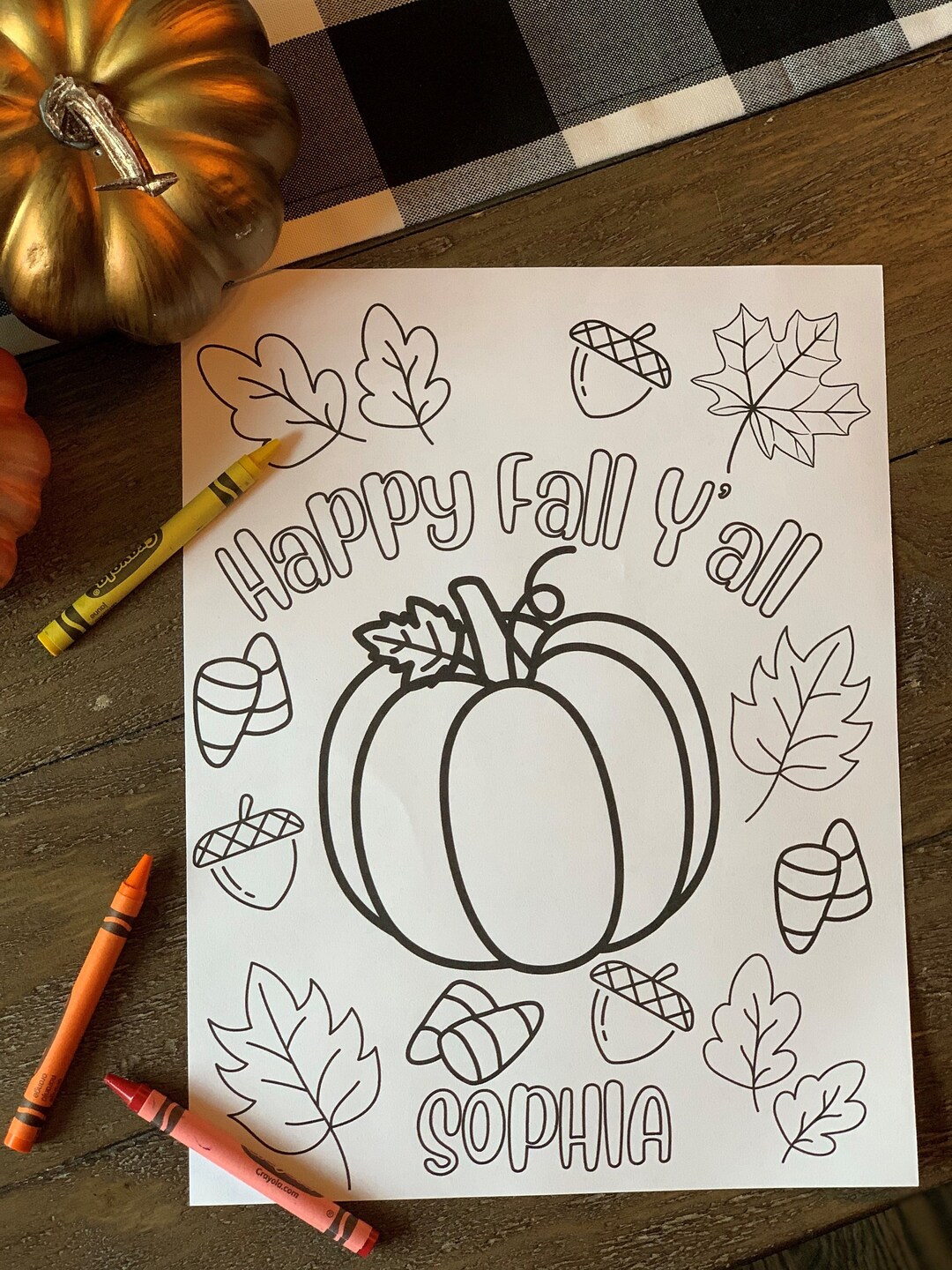 CUSTOMIZABLE Happy Fall Y'all Coloring Page Kid's - Etsy