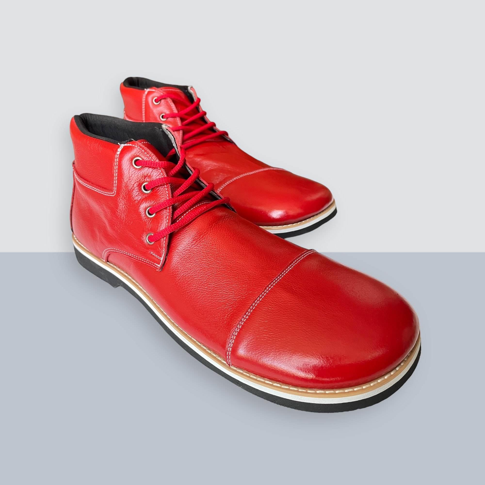 Handmade Leather Clown Shoes Red | Oversize Flapjack-Style Professional ...