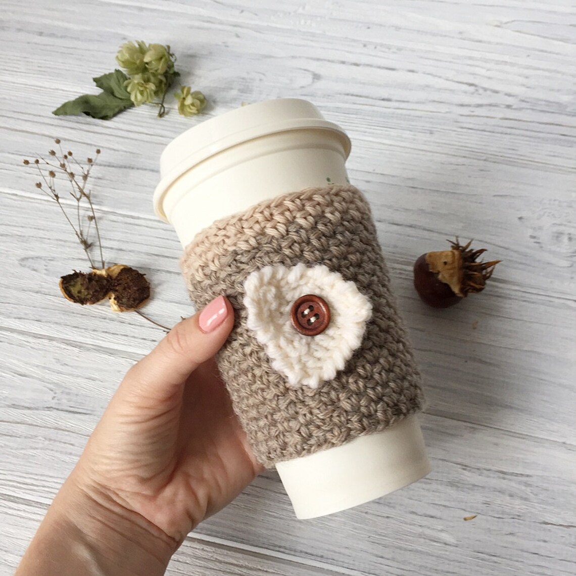 Beige Cup Cozy, Tea Cozy, Coffee Cozy, Coffee Cup Sleeve, Tea Cup ...
