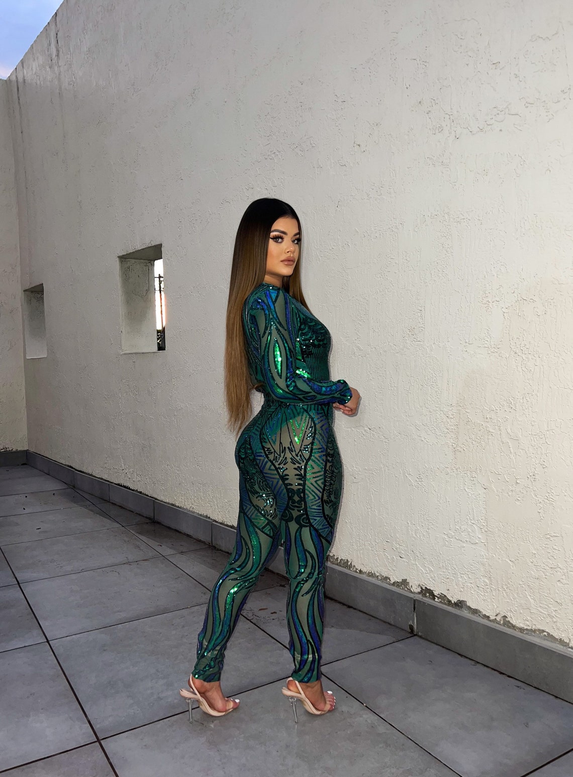 Green Sequin Long Sleeves Jumpsuit - Etsy