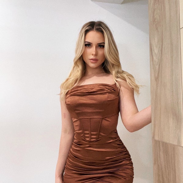 Brown Satin Dress - Etsy