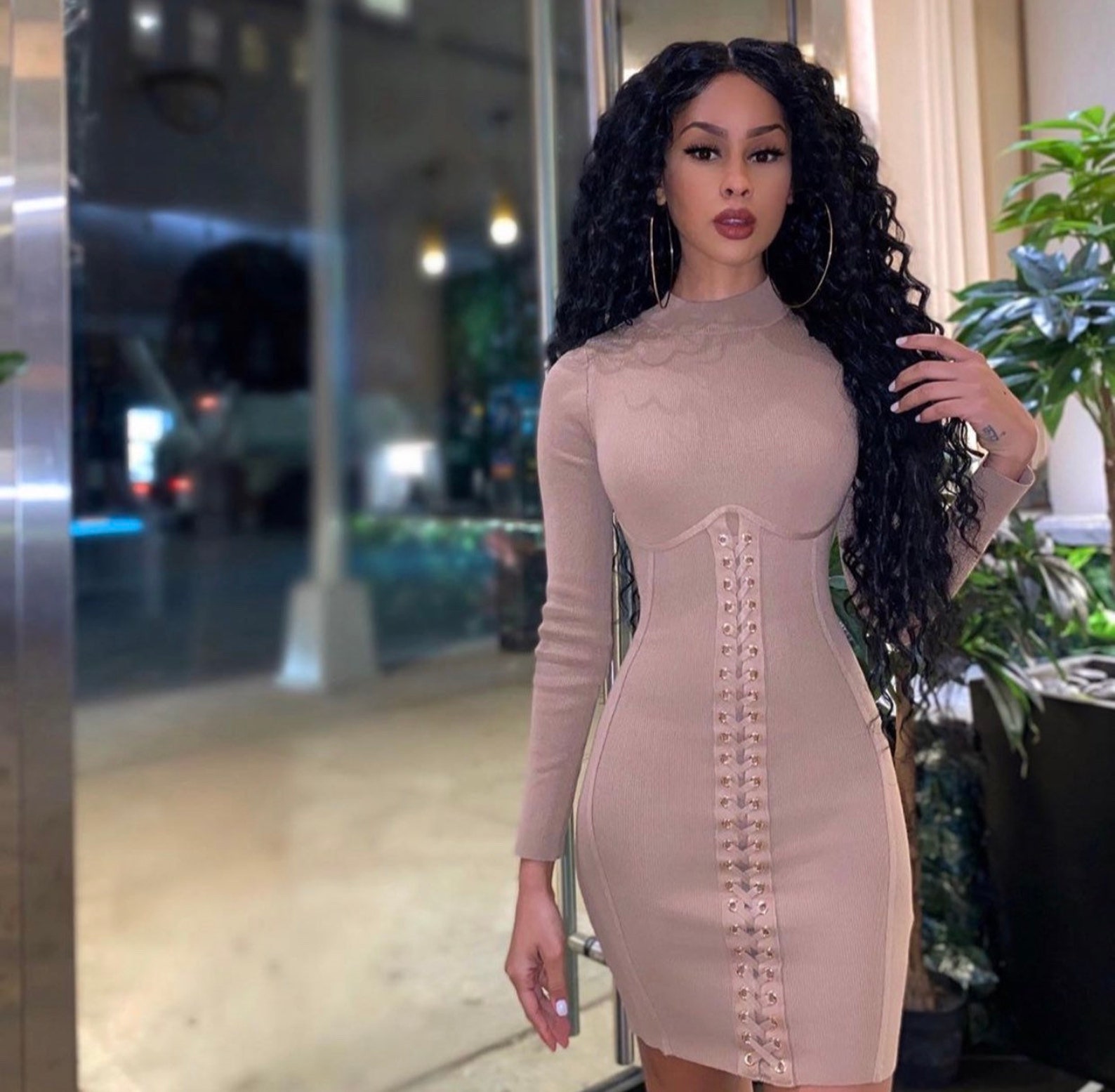 Tan Long Sleeves Ribbed Mini Dress - Etsy