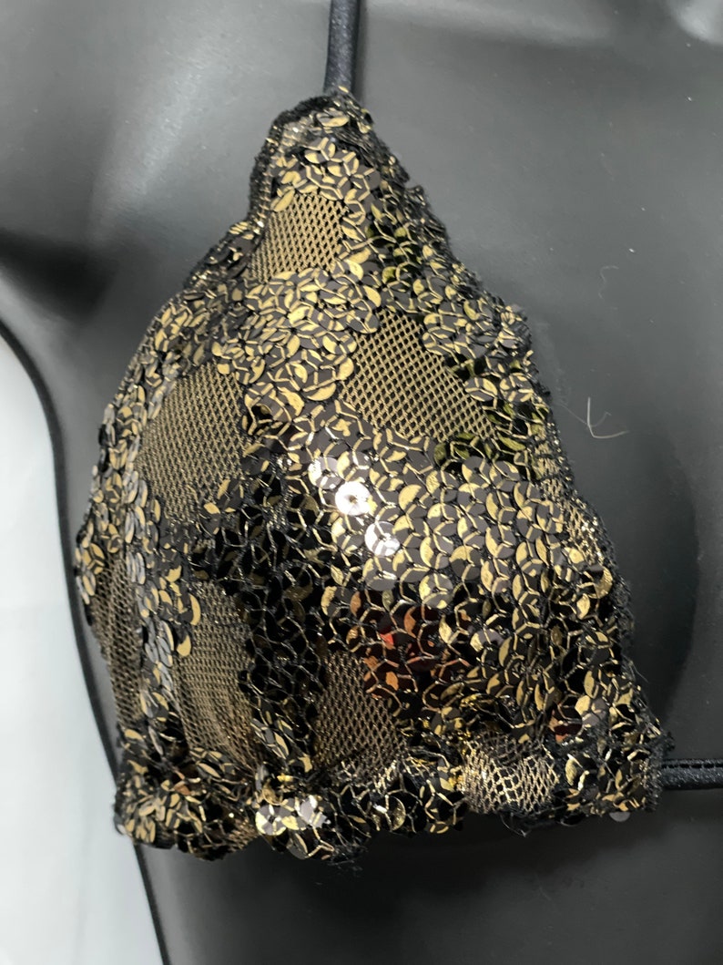 Black & Gold Sequin String Bikini - Etsy