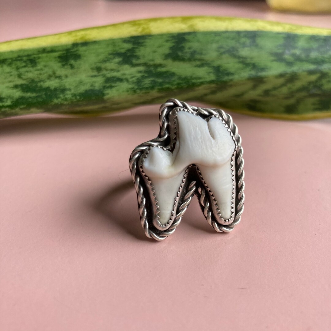 Large Coyote Tooth Ring Sterling Silver - Etsy